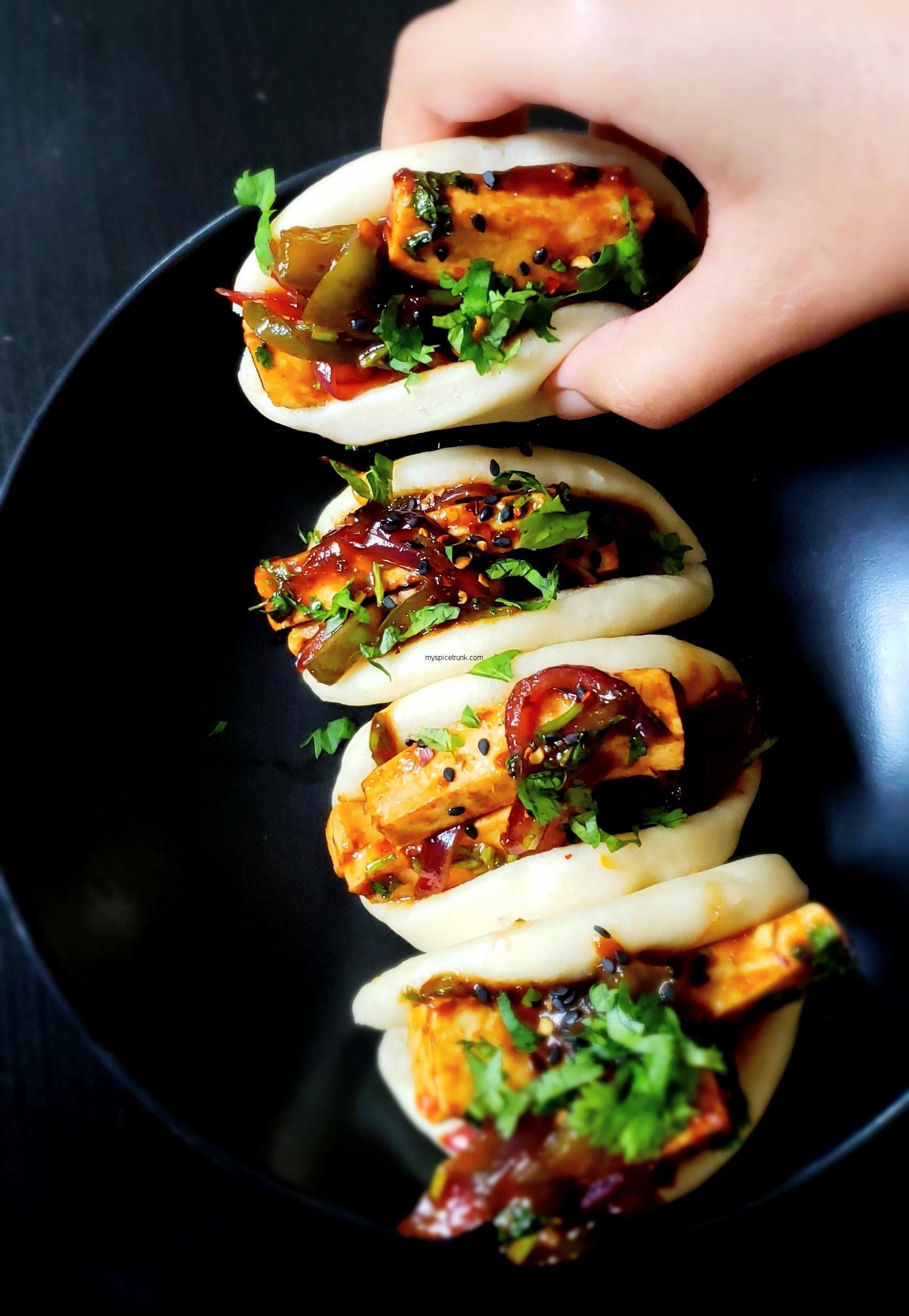 Sticky Paneer Bao ,Easy Sticky Paneer Bao, Steamed Easy Bao.